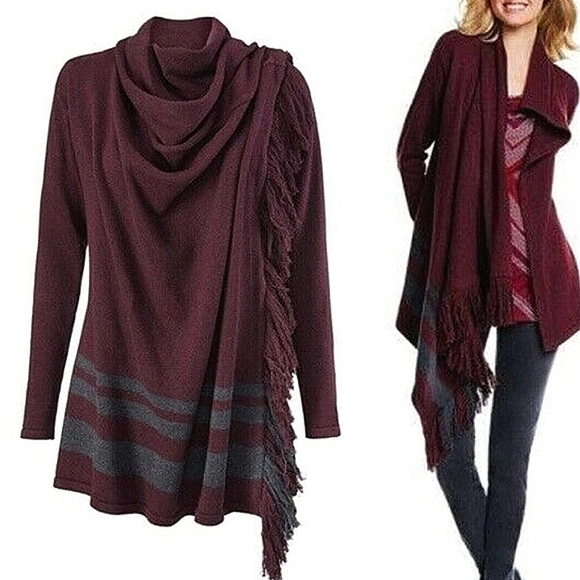 CAbi | Sweaters | Cabi 0cotton Fringed Draping Sweater Wrap Burgundy ...